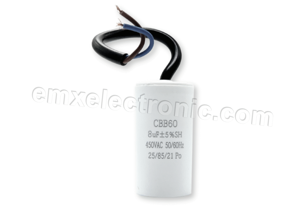 CBB60 8UF 450V Capacitor with Wire - EMX Electronic